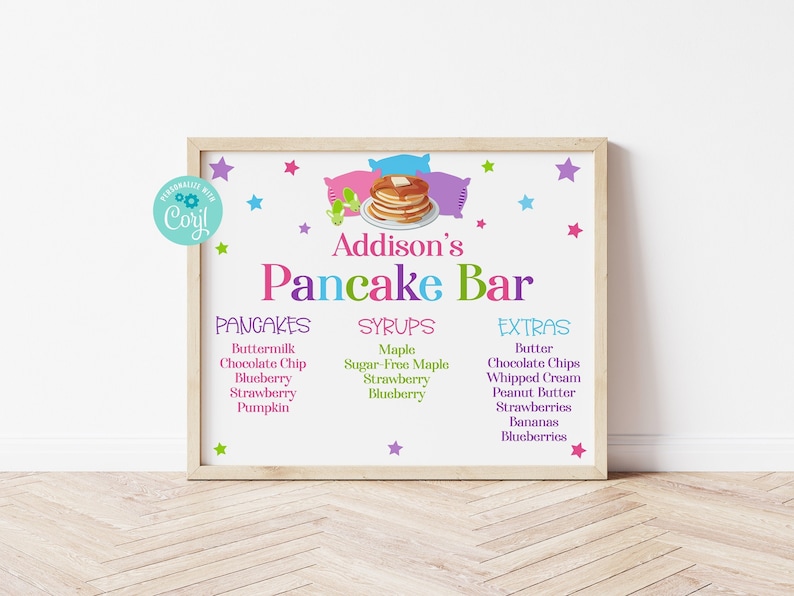 Editable Pancake Bar Sign Template, Pancakes and Pajamas Birthday Party ...