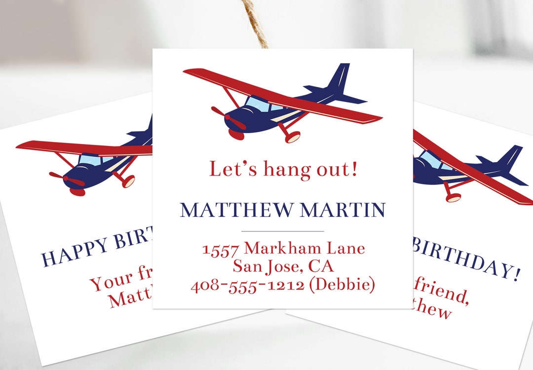 Kids Calling Cards Playdate Cards Airplane Card Kids Gift Tag Printable ...