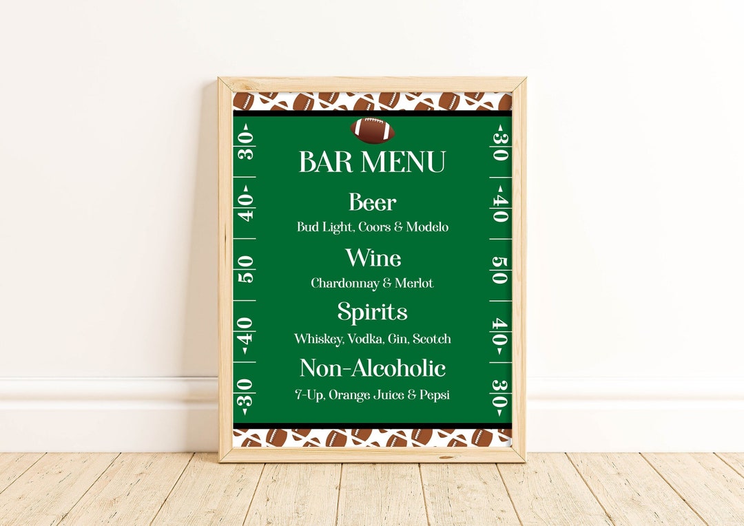 Editable Football Bar Menu Sign Template, Football Game, Printable ...