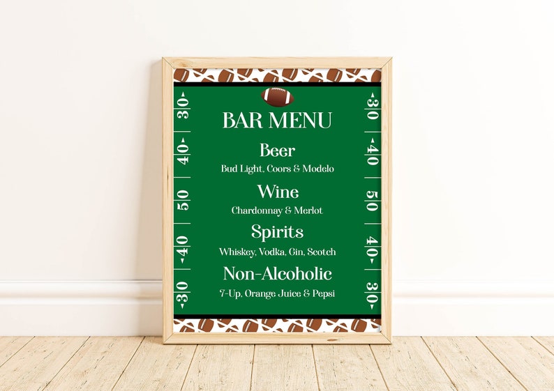 Editable Football Bar Menu Sign Template Football Game - Etsy