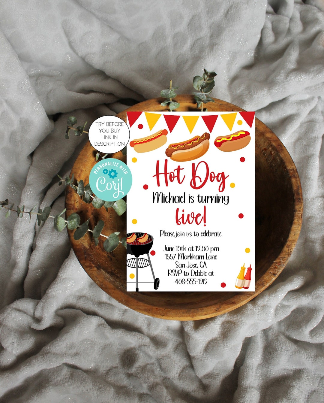 Hot Dog Party Invitation Template, Hot Dog Birthday Invite, Printable ...