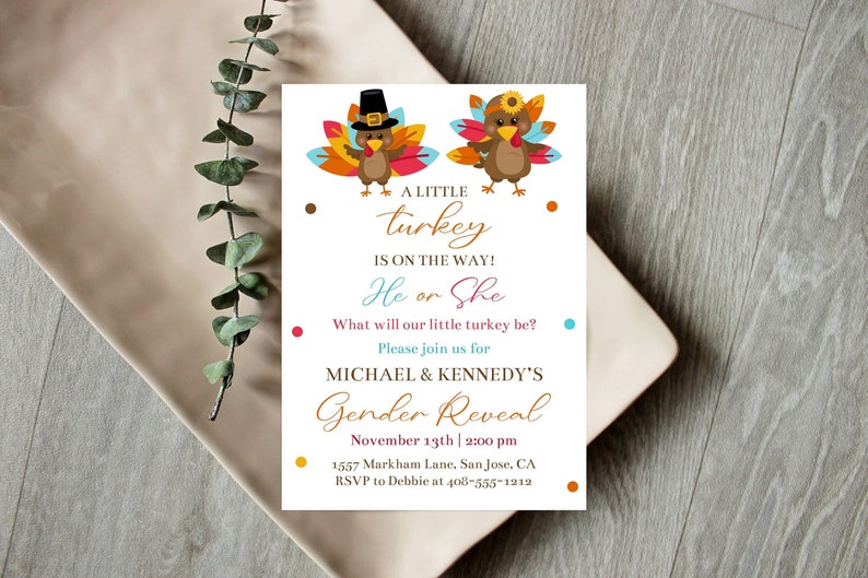 Editable Turkey Baby Gender Reveal Invitation Template Fall - Etsy