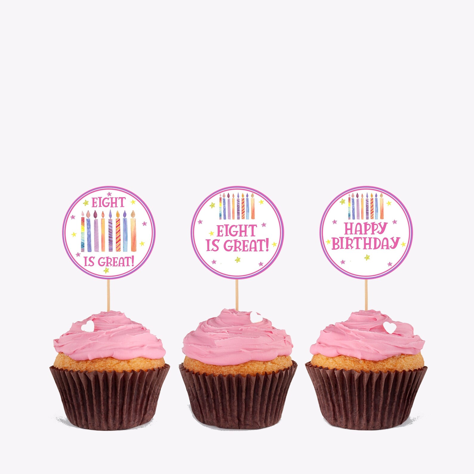 8th Birthday Cupcake Toppers Eight is Great Party Decorations Girls 8th ...