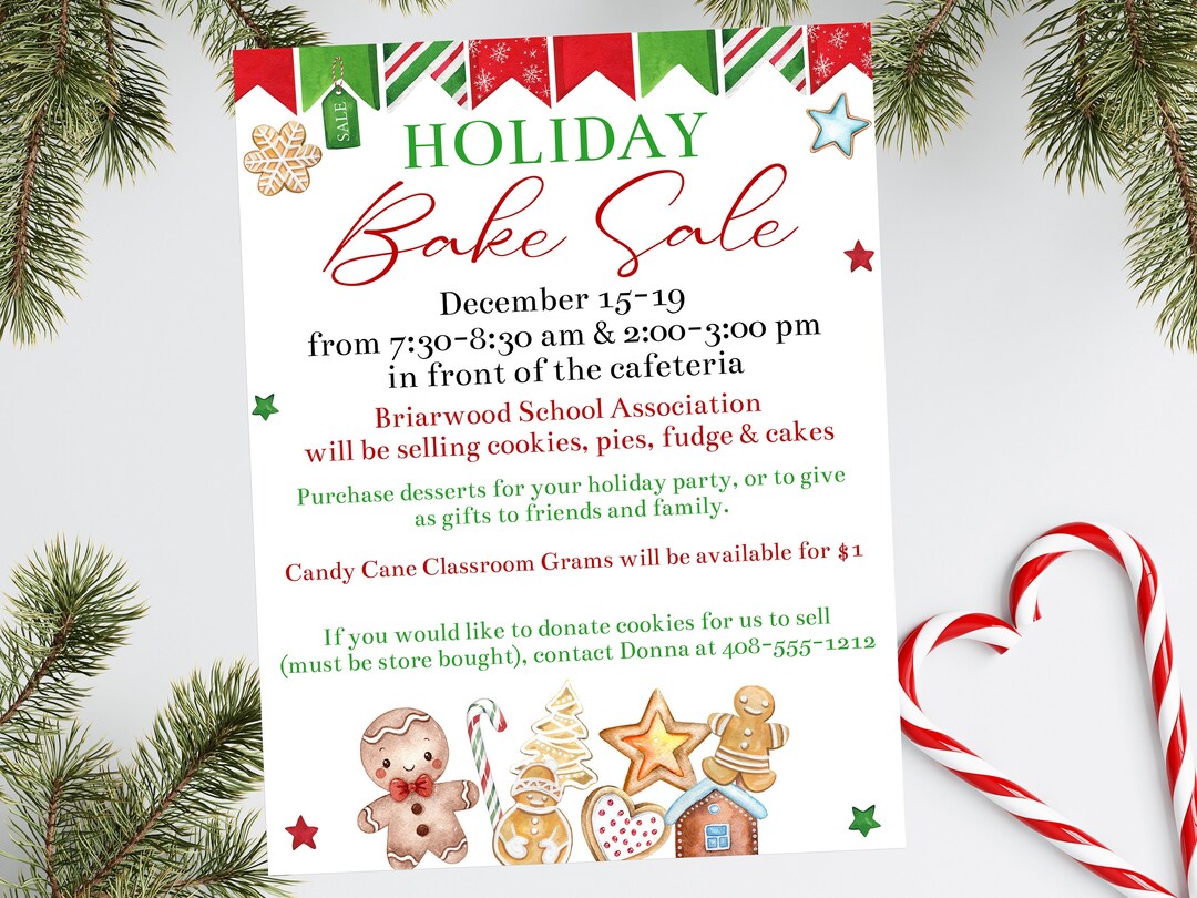 Editable Holiday Bake Sale Flyer Template | School Bake Sale | Church ...