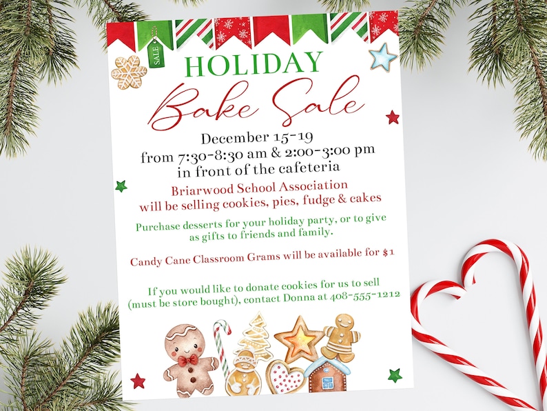 Editable Holiday Bake Sale Flyer Template School Bake Sale - Etsy
