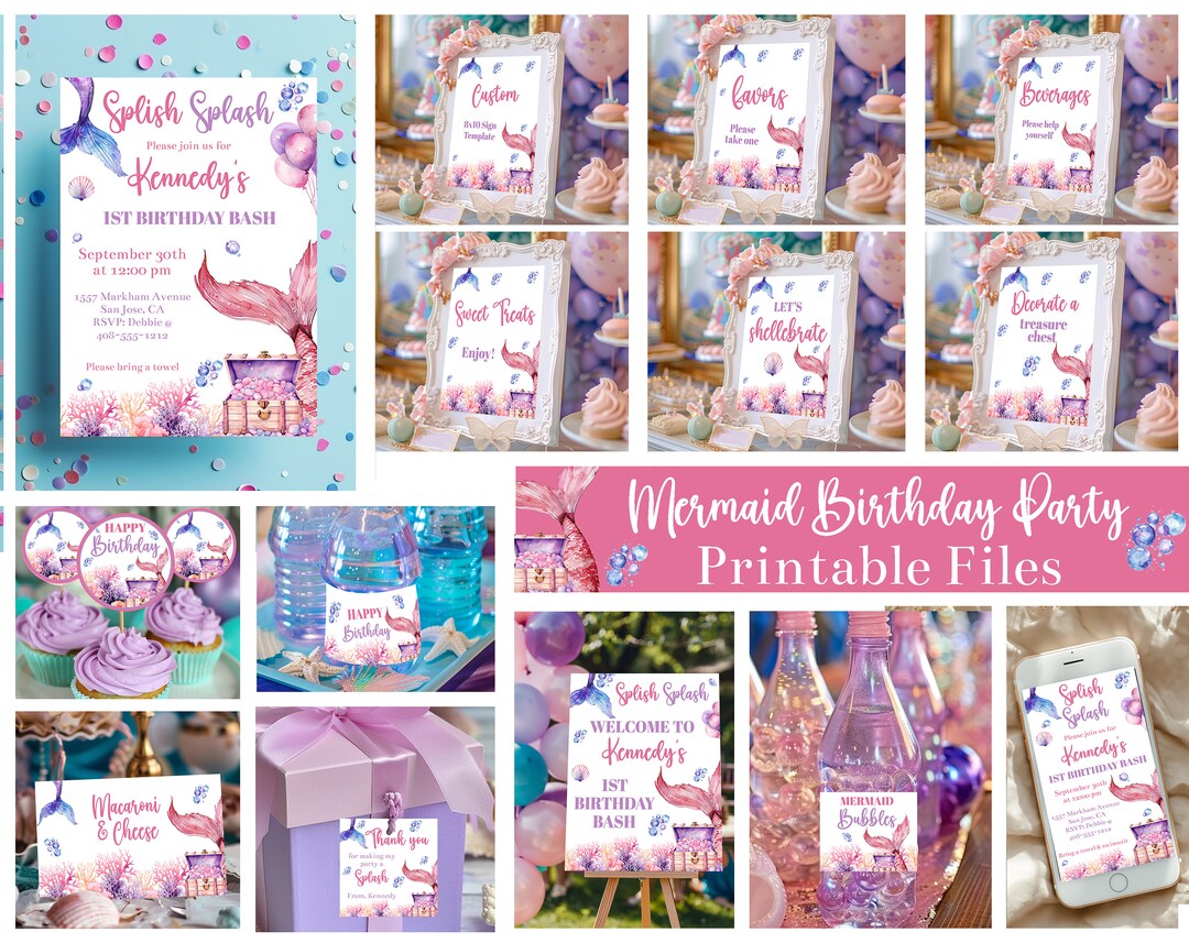 Editable Mermaid Birthday Party Bundle, Printable Girls Mermaid ...