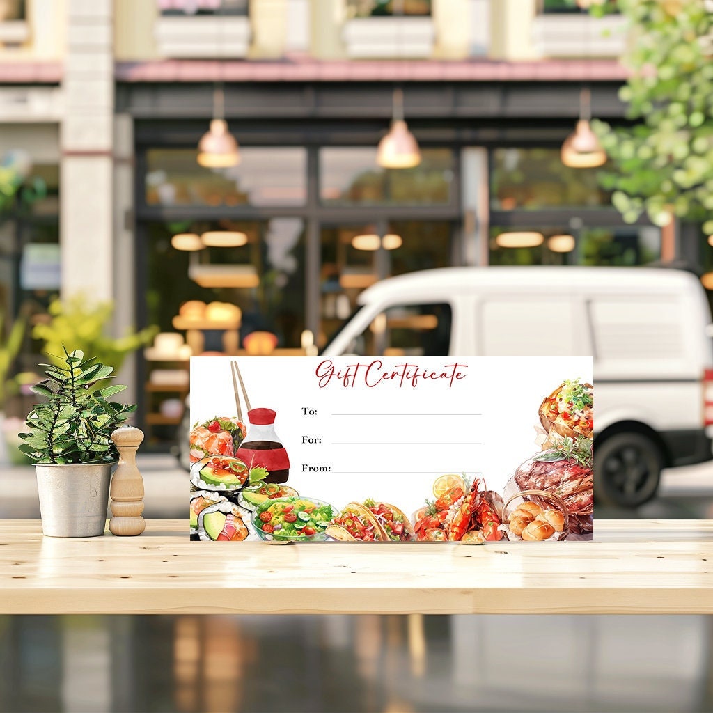 Printable Food Delivery Gift Certificate Template Sushi Steak Dinner ...