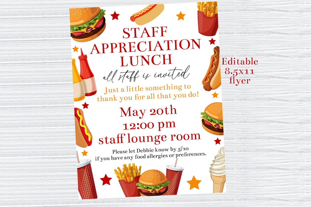 Editable Fast Food Staff Appreciation Flyer Template, Hamburgers Hot ...