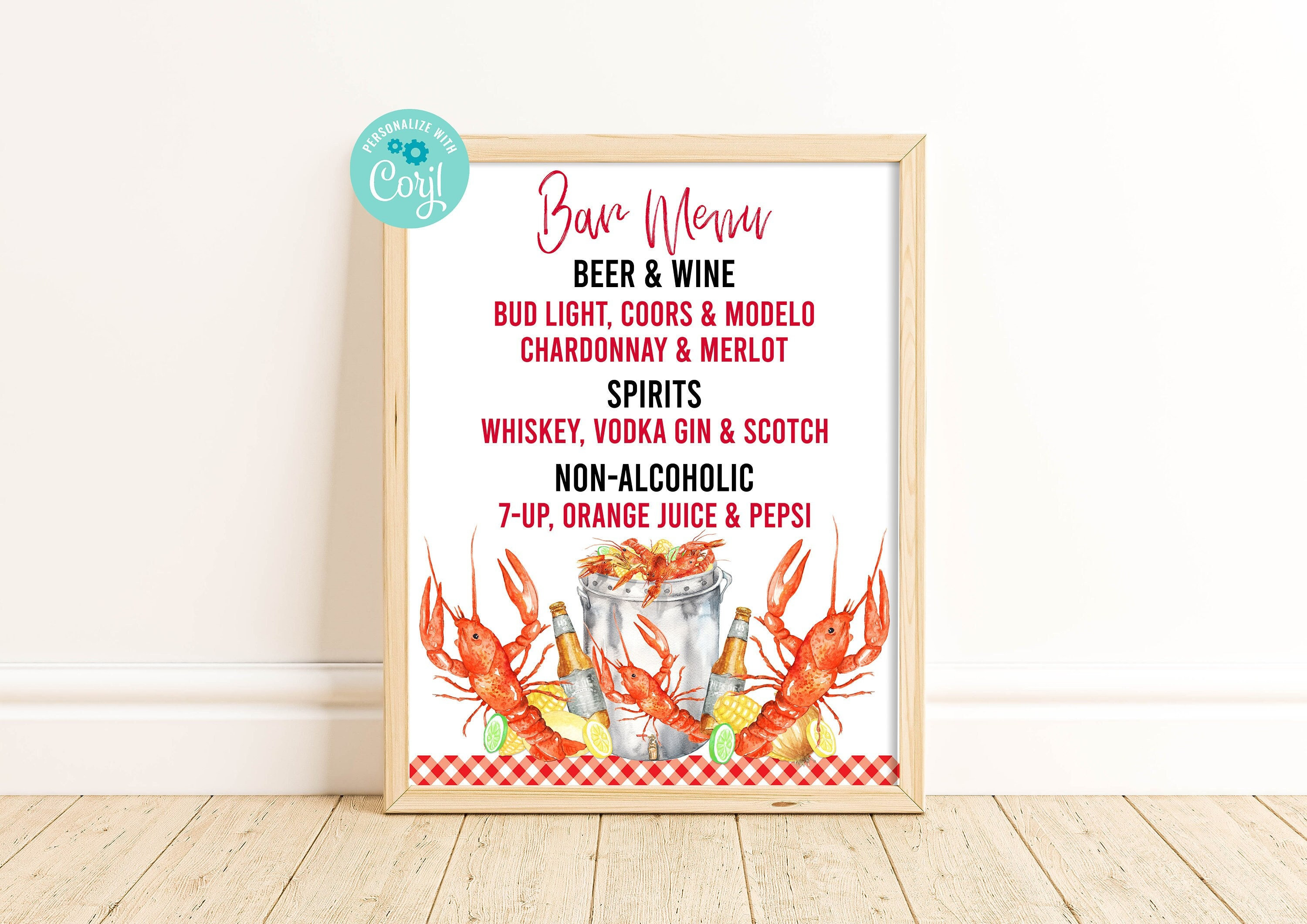 Printable Crawfish Bar Menu Sign Drinks Sign Crawfish Boil | Etsy