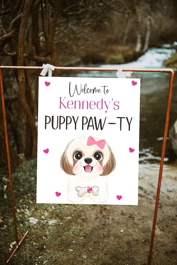 Editable Shihtzu Puppy Pawty Welcome Sign Template | Puppy Party Sign ...