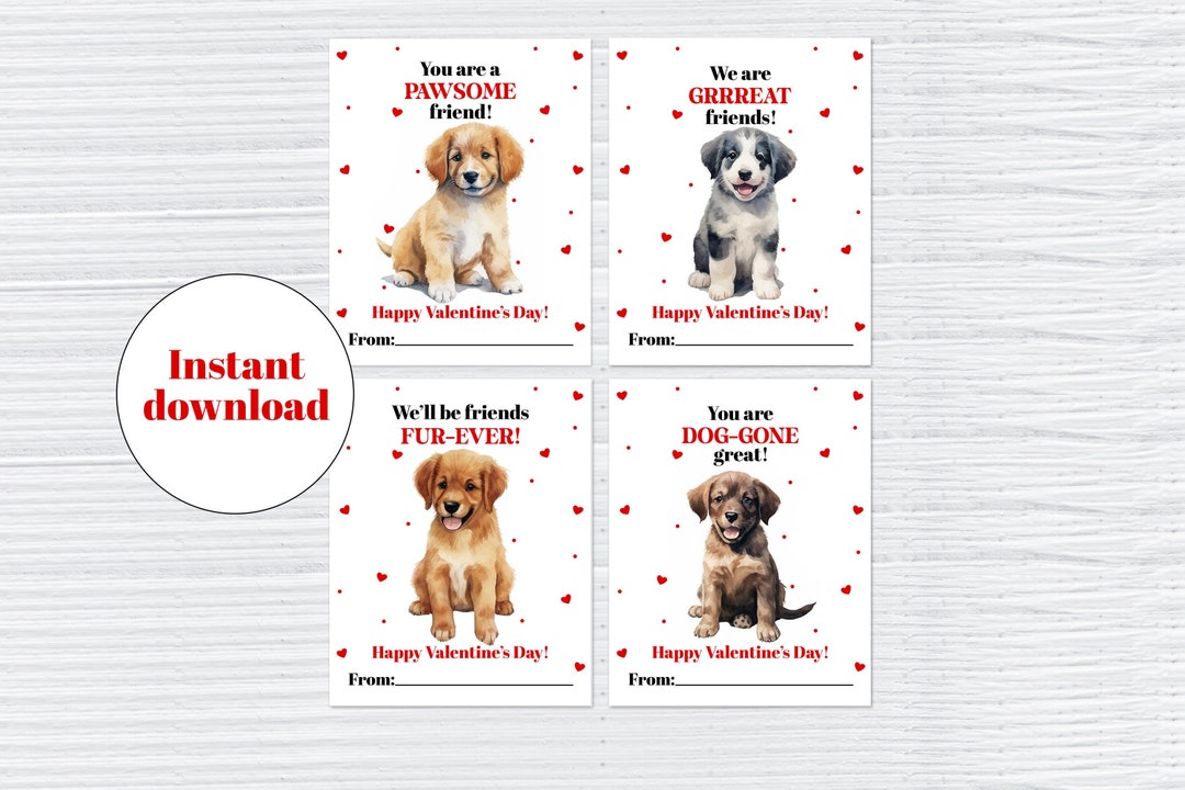 Instant Download Puppy Dog Valentine Cards for Kids Classroom Printable ...