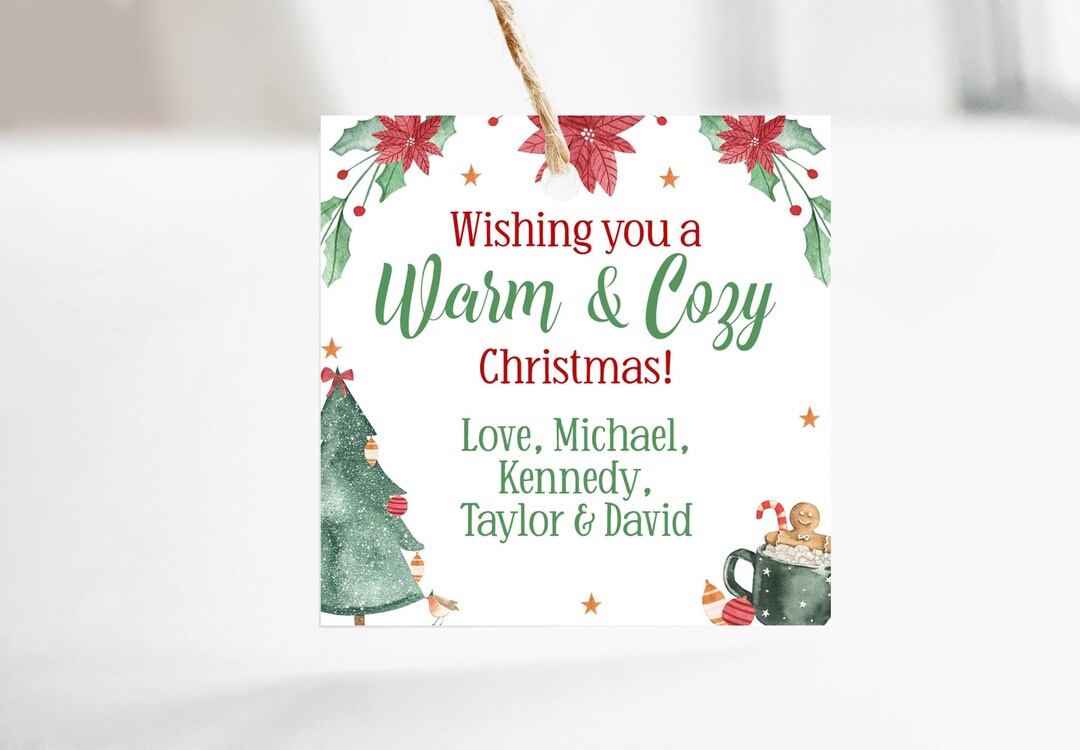 Editable Wishing You A Warm and Cozy Christmas Gift Tag, Printable ...