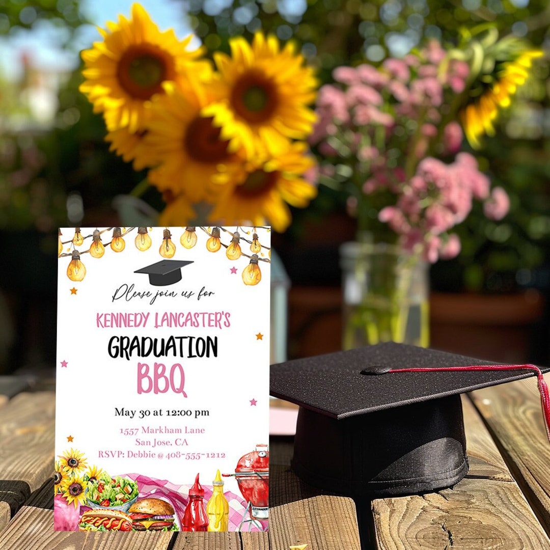 Editable Graduation BBQ Invitation Template Printable Sunflower Summer ...
