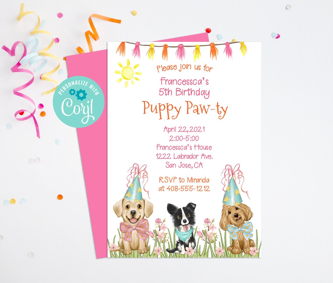 Editable Puppy Party Invitation Dog Birthday Dog Party - Etsy