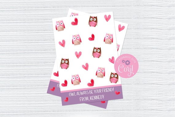 Printable Owl Valentine Cookie Card For Friends School Teacher Kids ...