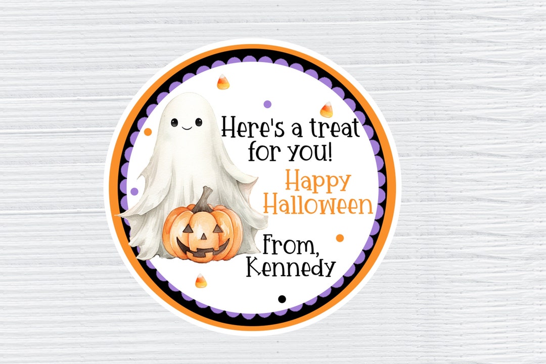 Halloween Treat Tags, Ghost and Pumpkin Halloween Tag, Here's a Treat ...