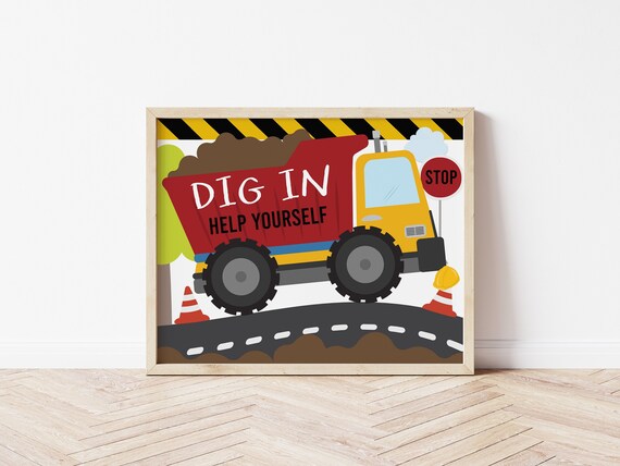 Dig In, Food Sign, Construction Birthday Party, Food Table Sign, Boys ...