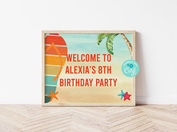 Editable Flip Flop Welcome Sign, Summer Birthday, Summer Party ...