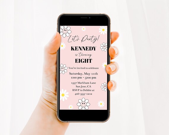 Modern Smiley Face Girls Birthday Party Digital Invitation Happy Face ...