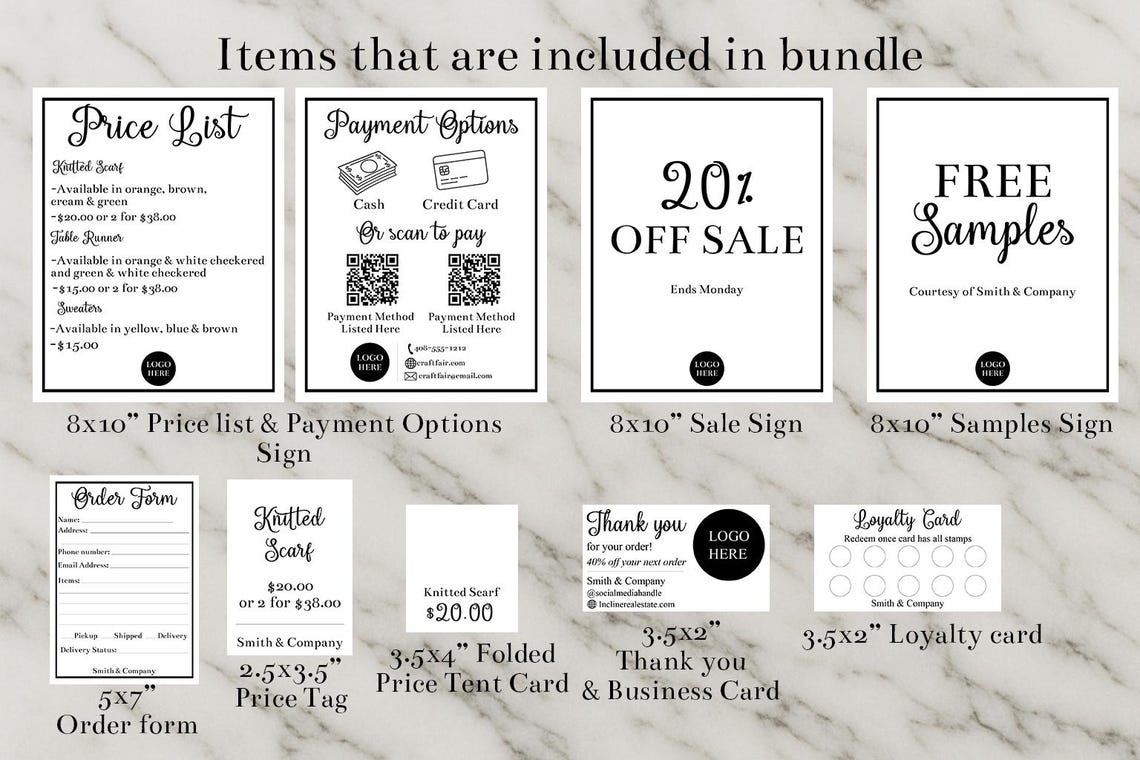 Craft Fair Show Vendor Template Bundle, Editable Vendor Price List Sign ...
