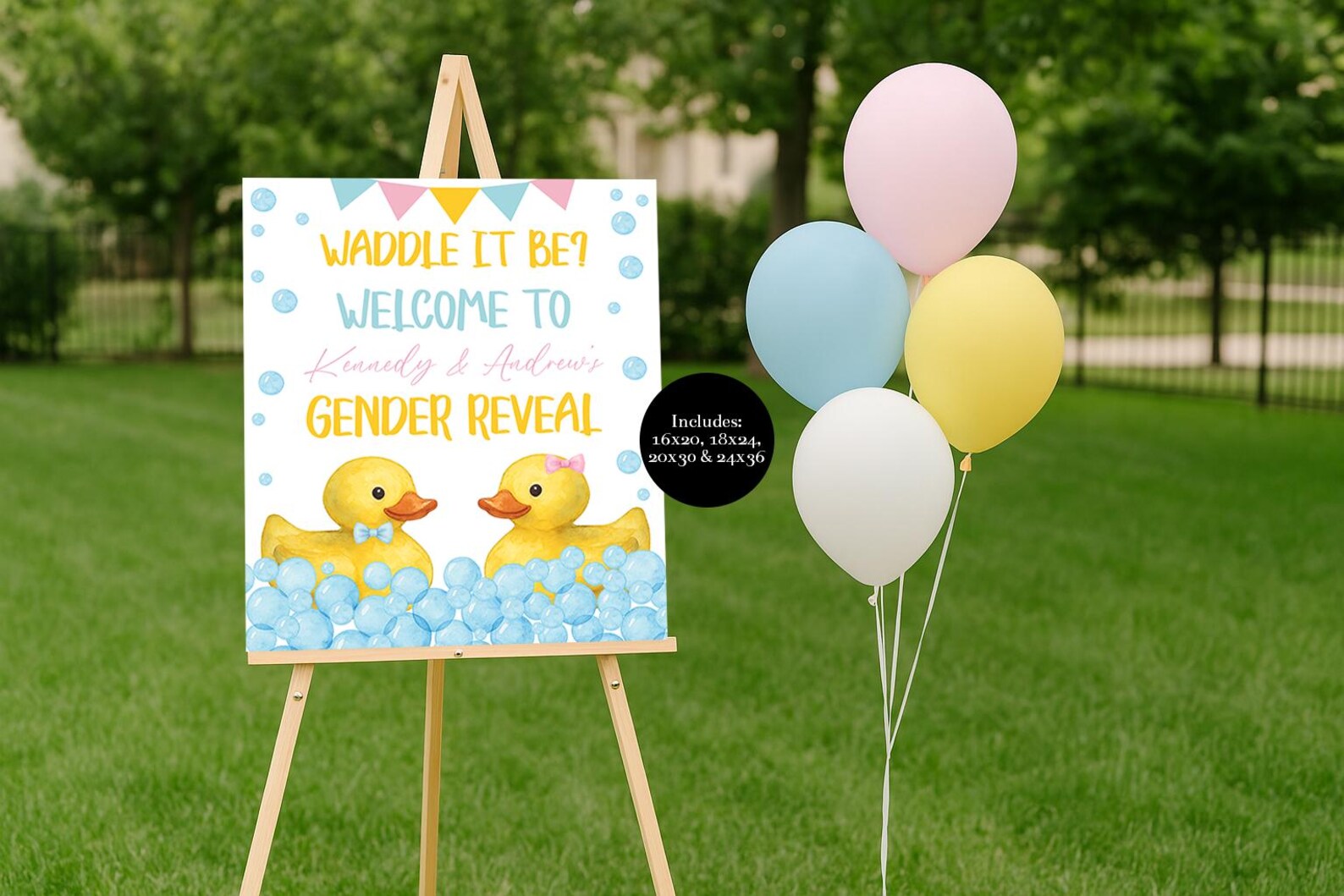 Editable Waddle It Be Duck Gender Reveal Welcome Sign Template ...