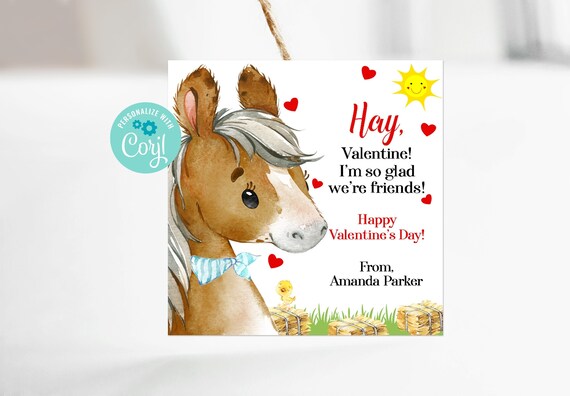 Editable Horse Valentine Tag For Kids School Classroom, Farm, Class ...