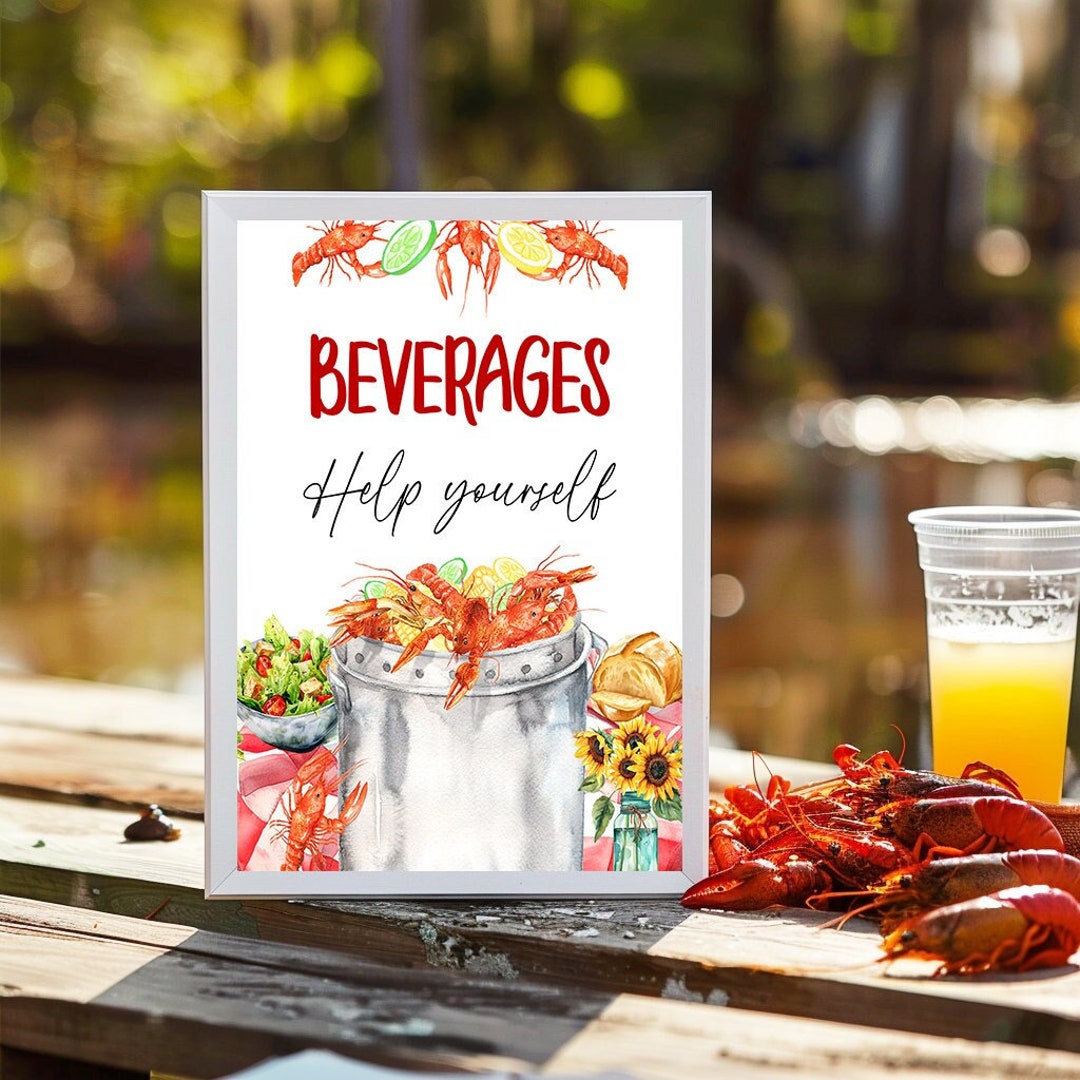 Printable Crawfish Boil Beverages Sign Crawfish Boil Party Decorations ...