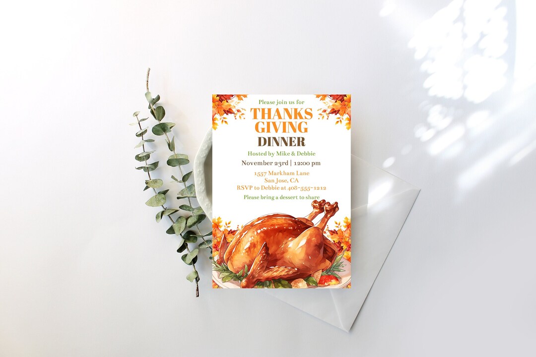 Editable Thanksgiving Dinner Invitation Template Printable Turkey ...