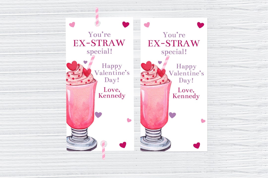 Editable Ex Straw Special Crazy Straw Valentine Tag, Kids Straw ...