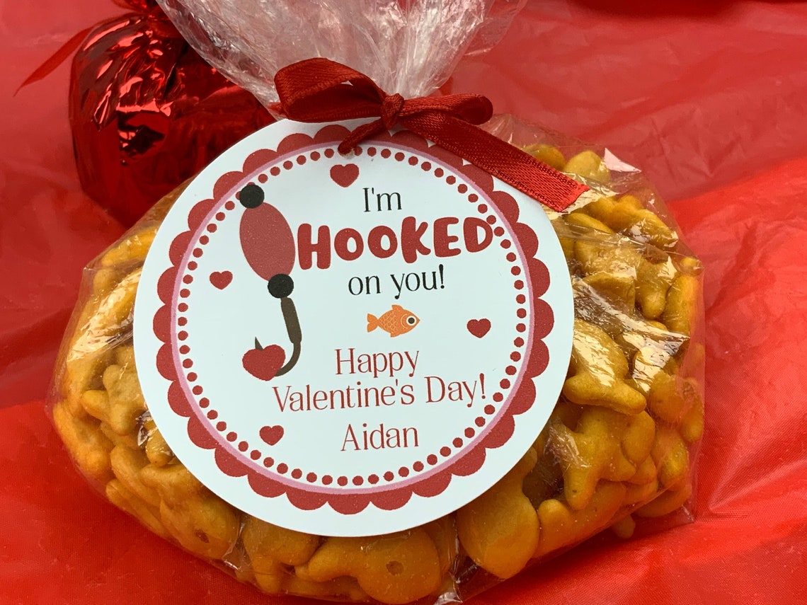 Printable Valentines Editable I'm Hooked on You Goldfish - Etsy