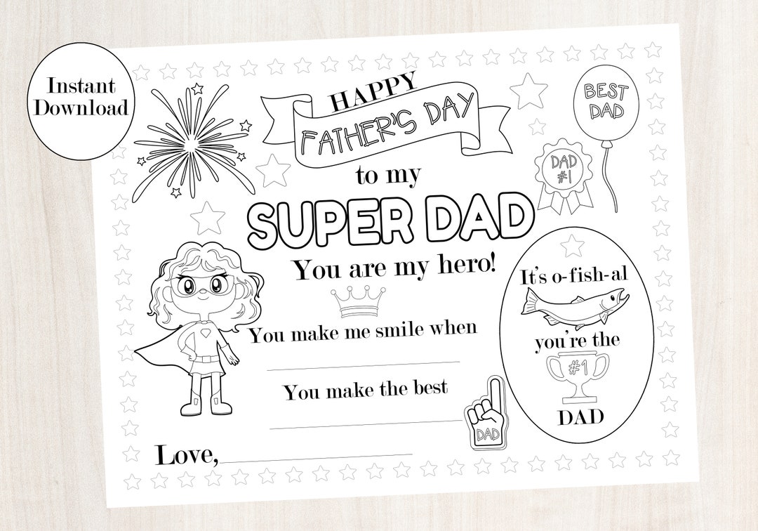 Fathers Day Printable, Fathers Gift From Kids, Super Dad, Coloring ...