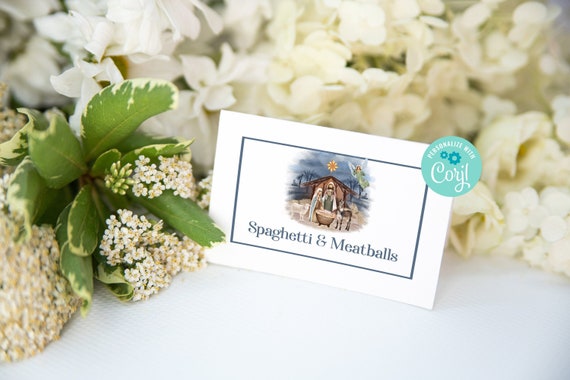 Editable Nativity Food Card, Place card, Personalized, Corjl, Christmas ...