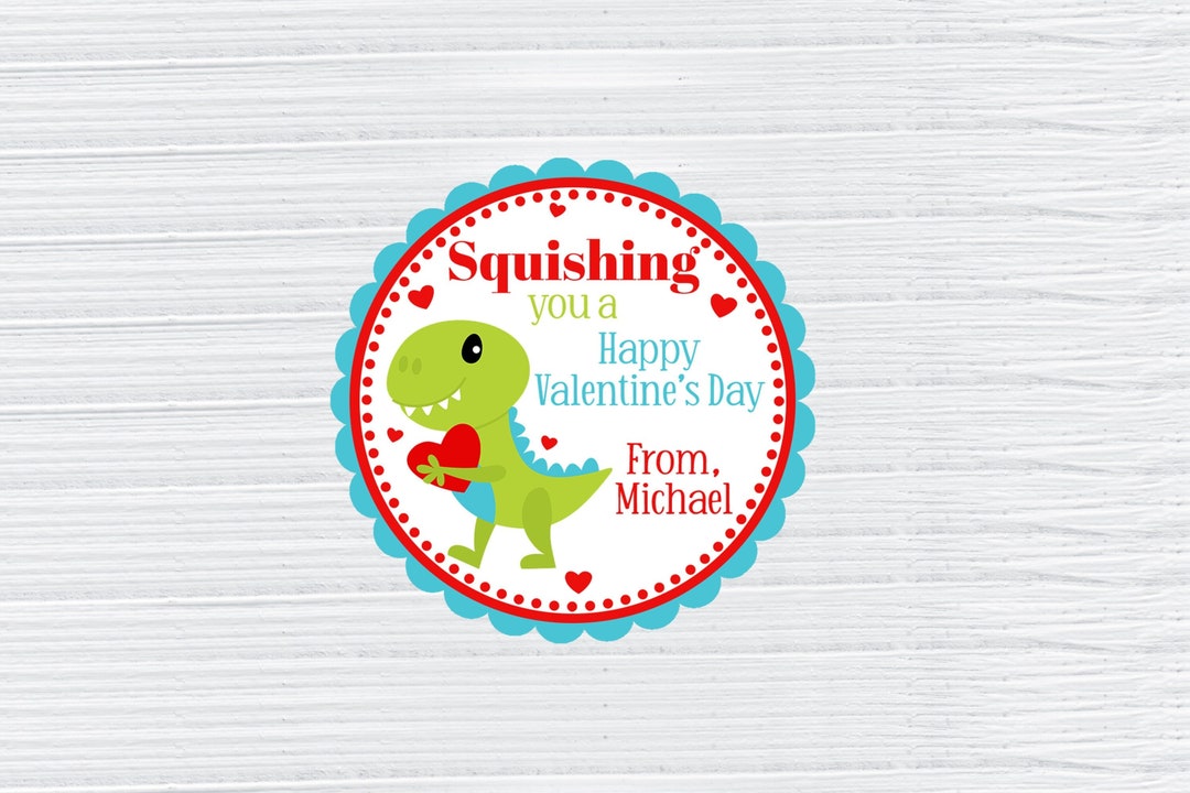 Editable Dinosaur Squishing You A Happy Valentine's Day Tag, Dinosaur ...