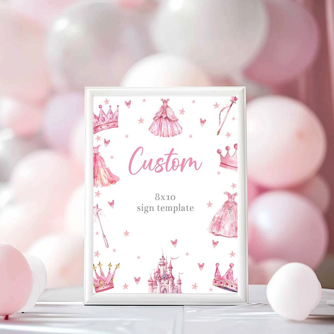 Editable Princess Birthday Party Custom Sign Template Printable Girls ...
