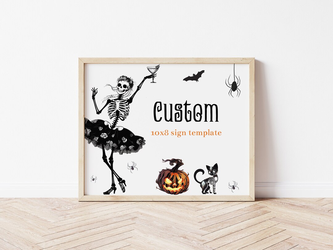 Skeleton Halloween Party Custom Sign, Editable Halloween Party Table ...