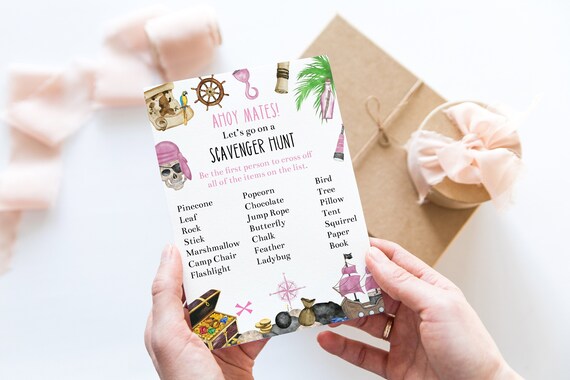 Editable Pirate Scavenger Hunt Game Template, Printable Pink Girls ...