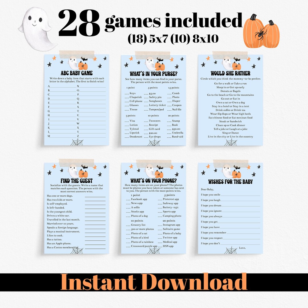Printable Blue A Little Boo is Due Game Bundle Baby Shower Games Set ...