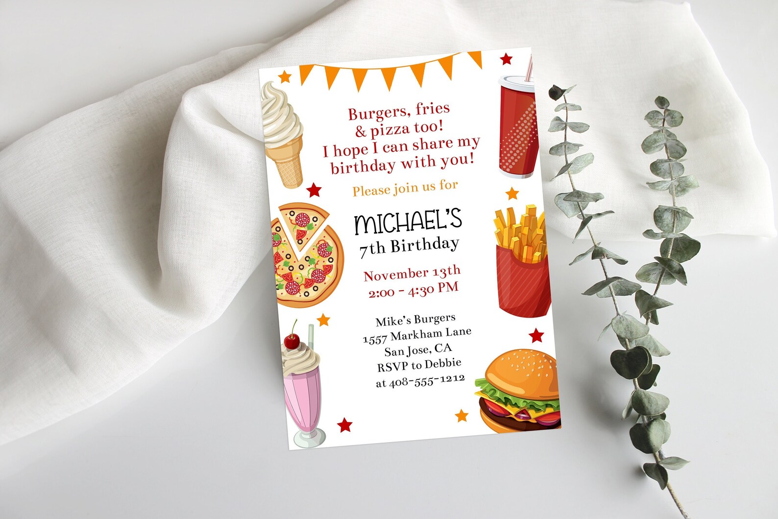 Editable Fast Food and Pizza Birthday Invitation Template - Etsy