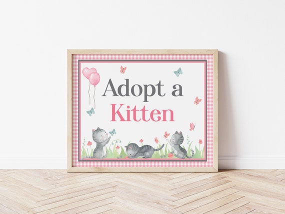 Adopt a Kitten Sign, Cat Birthday Party, Kitten Party, Are you Kitten ...
