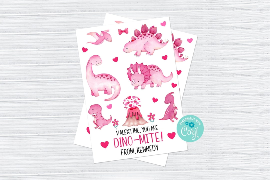 Printable Dinosaur Cookie Card, Dinosaur Valentine Card, 3.5x5, Kids ...
