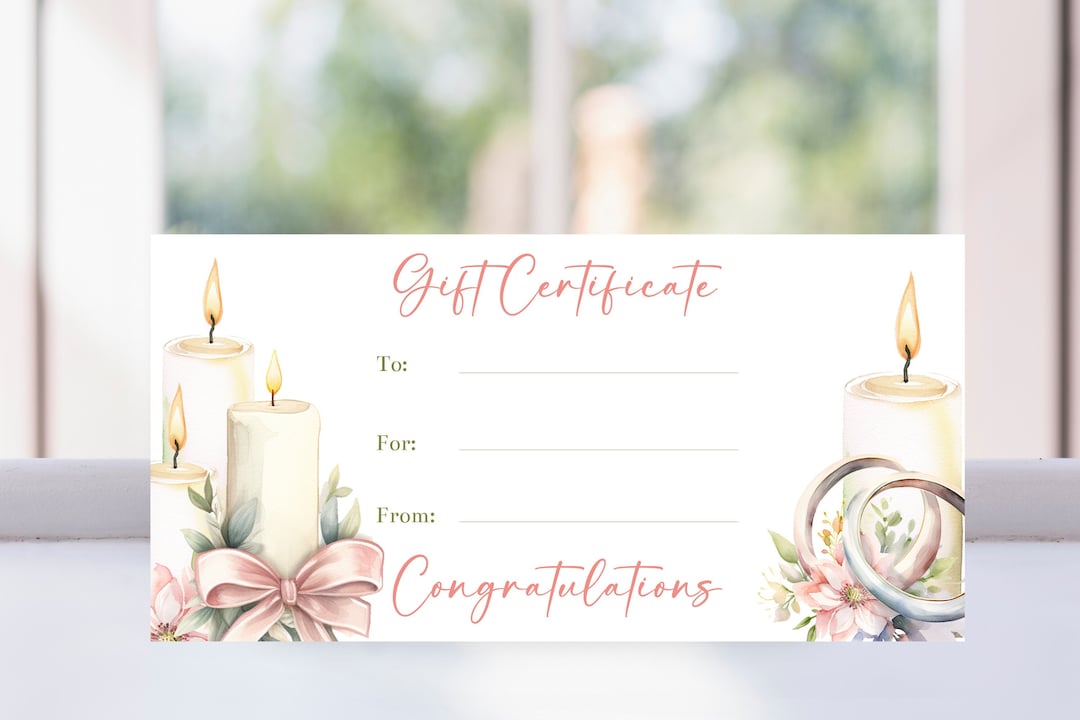 Printable Wedding Gift Certificate Voucher Template, Editable Bridal ...
