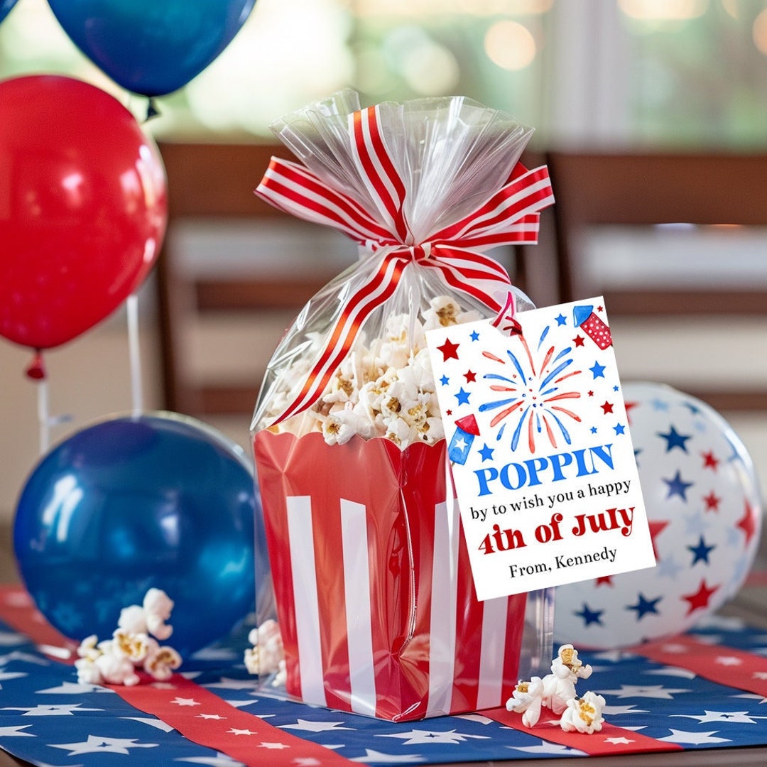 Poppin 4th of July Tag Editable Popcorn Indepence Day Favor Printable ...