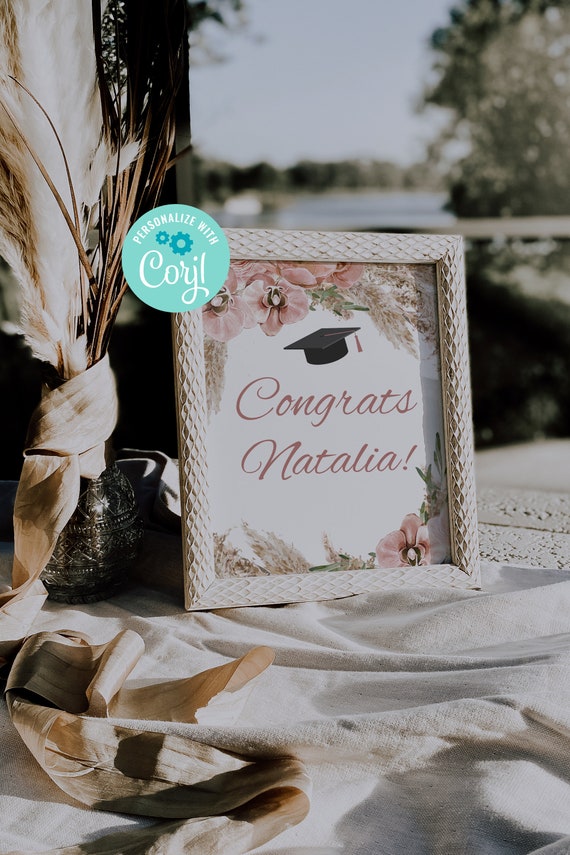 Editable Graduation Congrats Sign, Graduation Party Decorations, Pampas ...