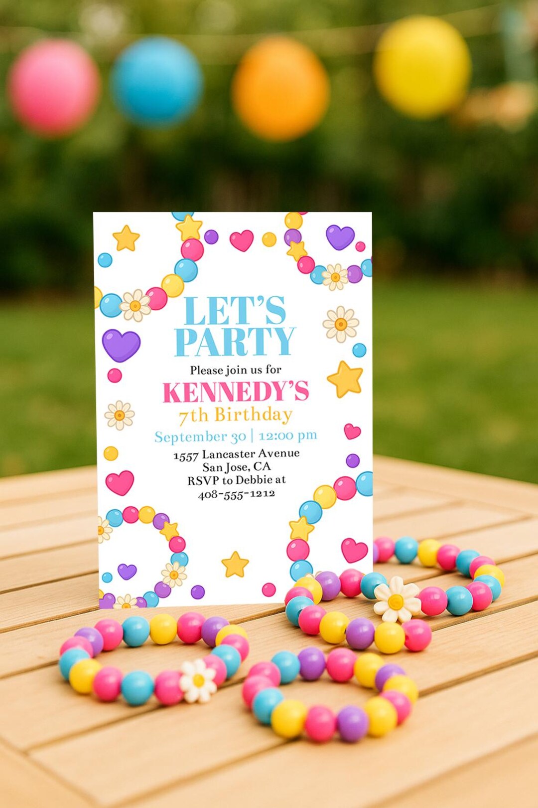 Editable Friends Bracelet Birthday Invitation Template, Printable Bead ...