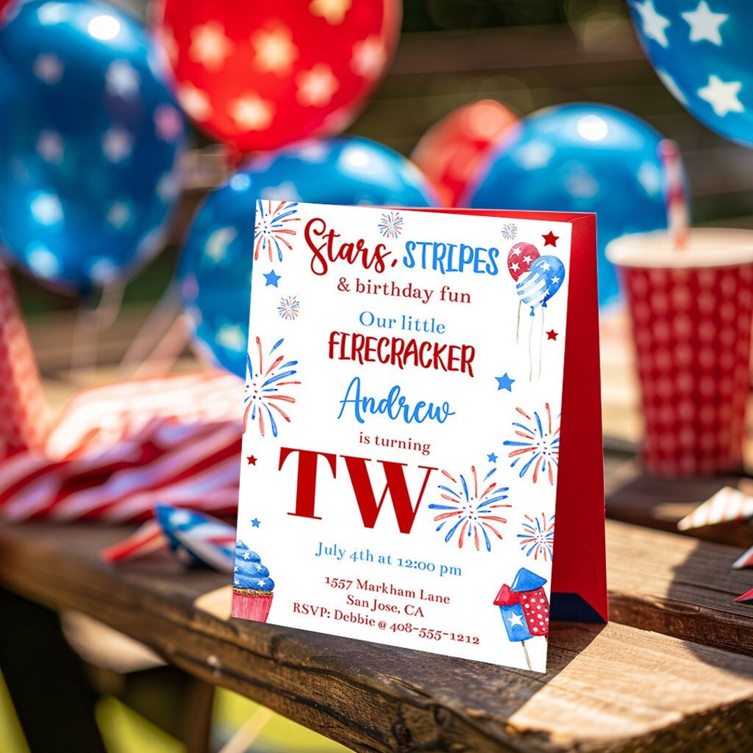 Editable Stars Stripes 4th of July 2nd Birthday Invitation Template ...