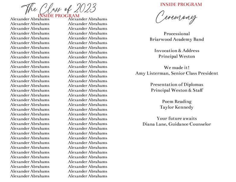 Editable Graduation Folded Program Template Printable - Etsy