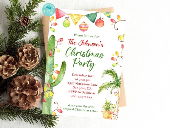 Editable Tropical Christmas Party Invitation Template Holiday Party ...