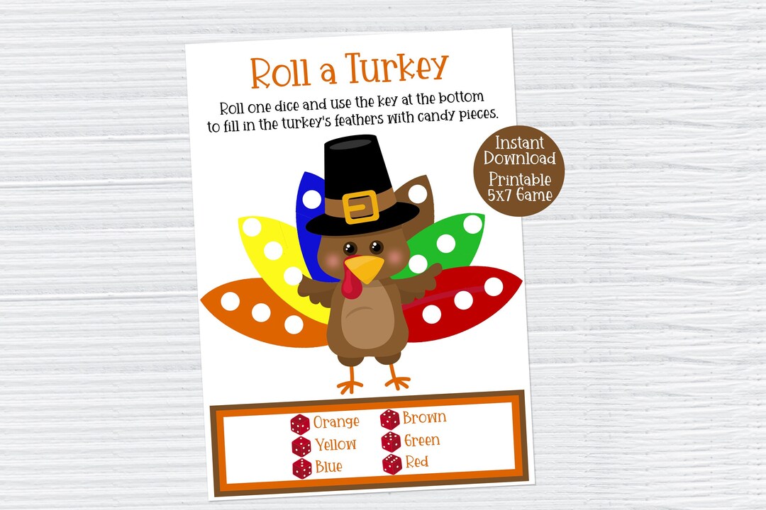 Thanksgiving Game, Printable Roll A Turkey Game Card, Thanksgiving ...