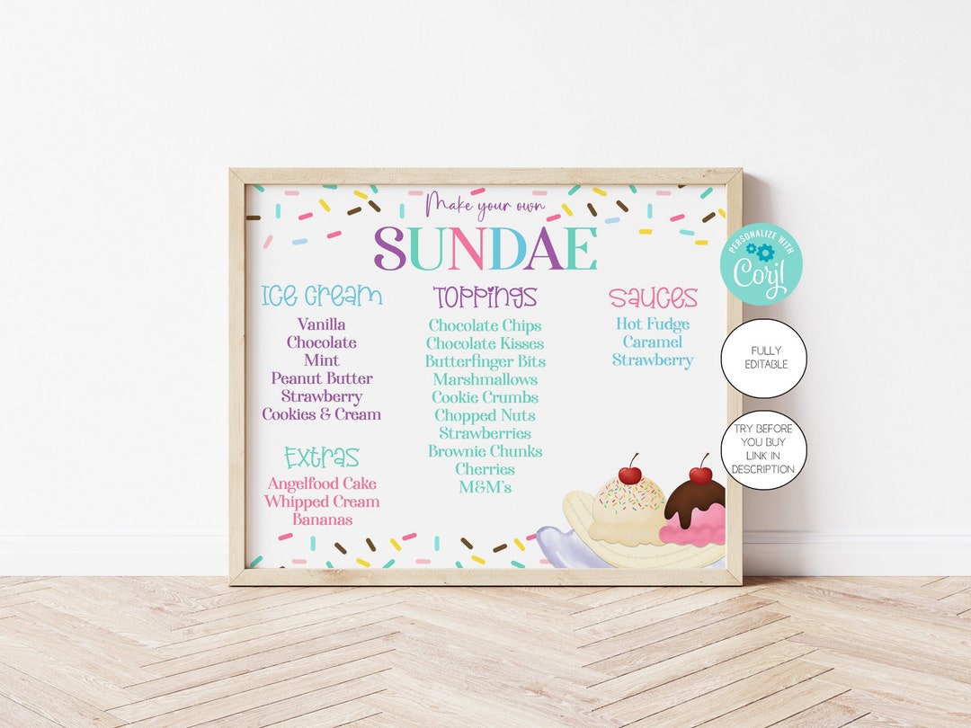 Fully Editable Make Your Own Sundae Sign Template, Ice Cream Party ...