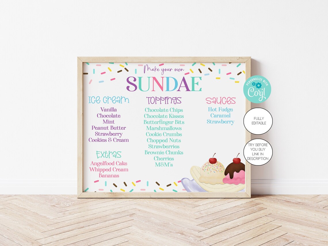 Fully Editable Make Your Own Sundae Sign Template Ice Cream - Etsy